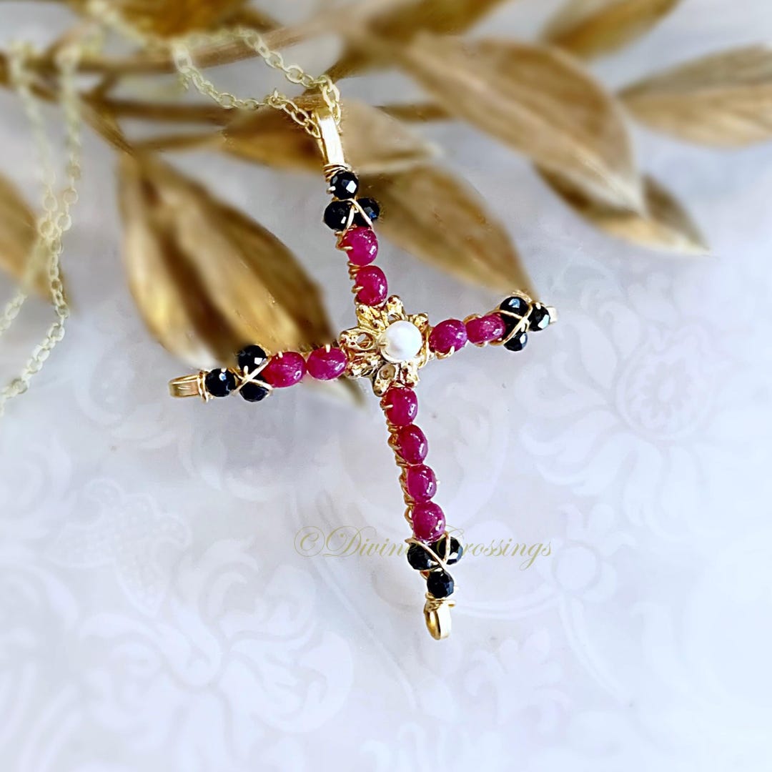 RUBY TUDOR CROSS With Black Spinel, Jeweled Renfaire Accessories, Wire ...