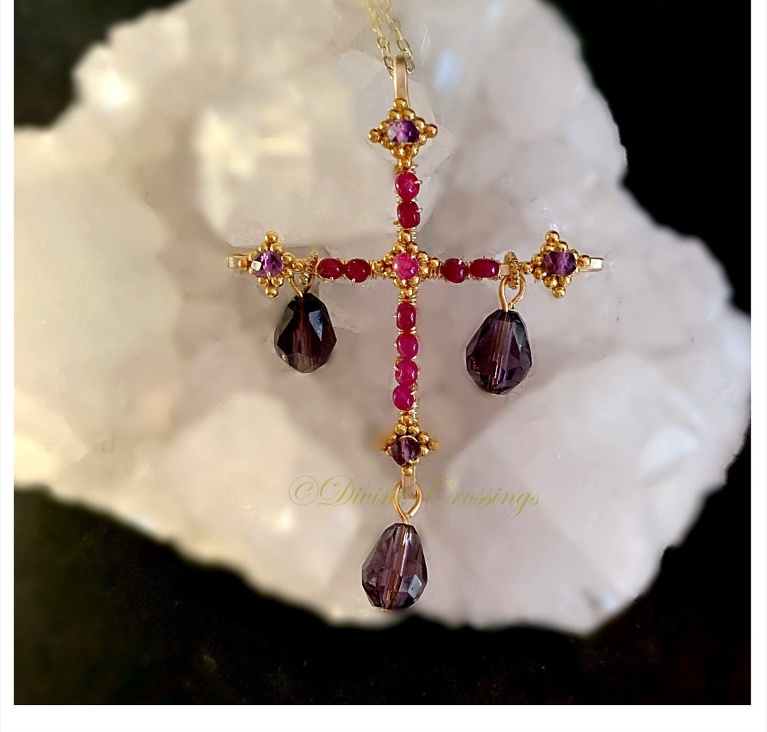 Large Tudor Medieval Ruby Cross Necklace Red and Purple - Etsy