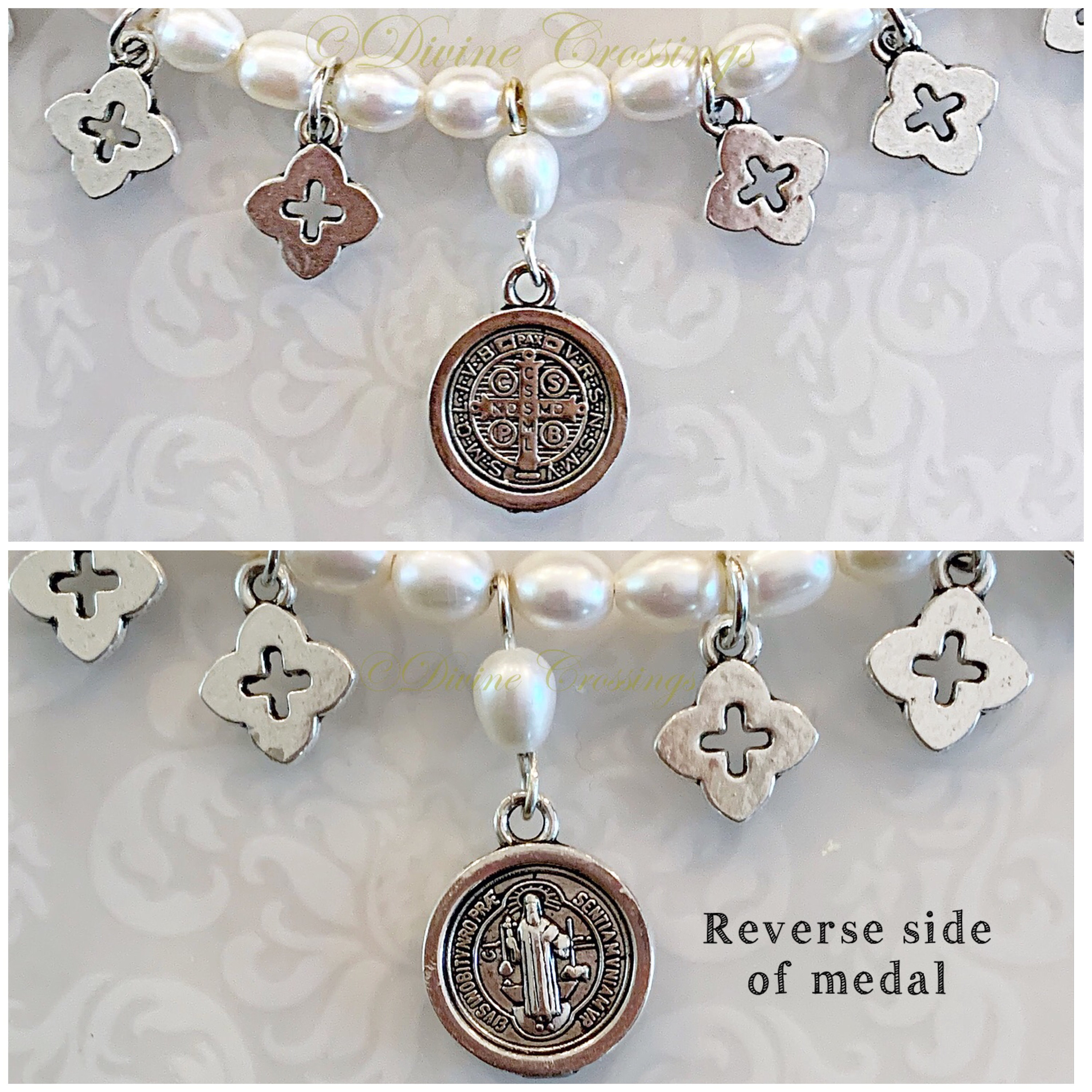 St. Benedict Pearl Cross Necklace Benedictine Spiritual Charm - Etsy