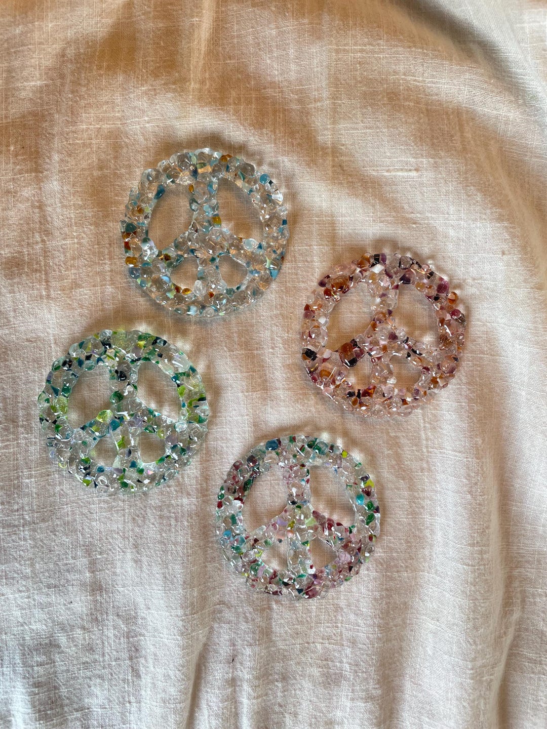 Fused Glass Gem Peace Sign Ornament: Sunlight Catcher, Christmas Decor ...