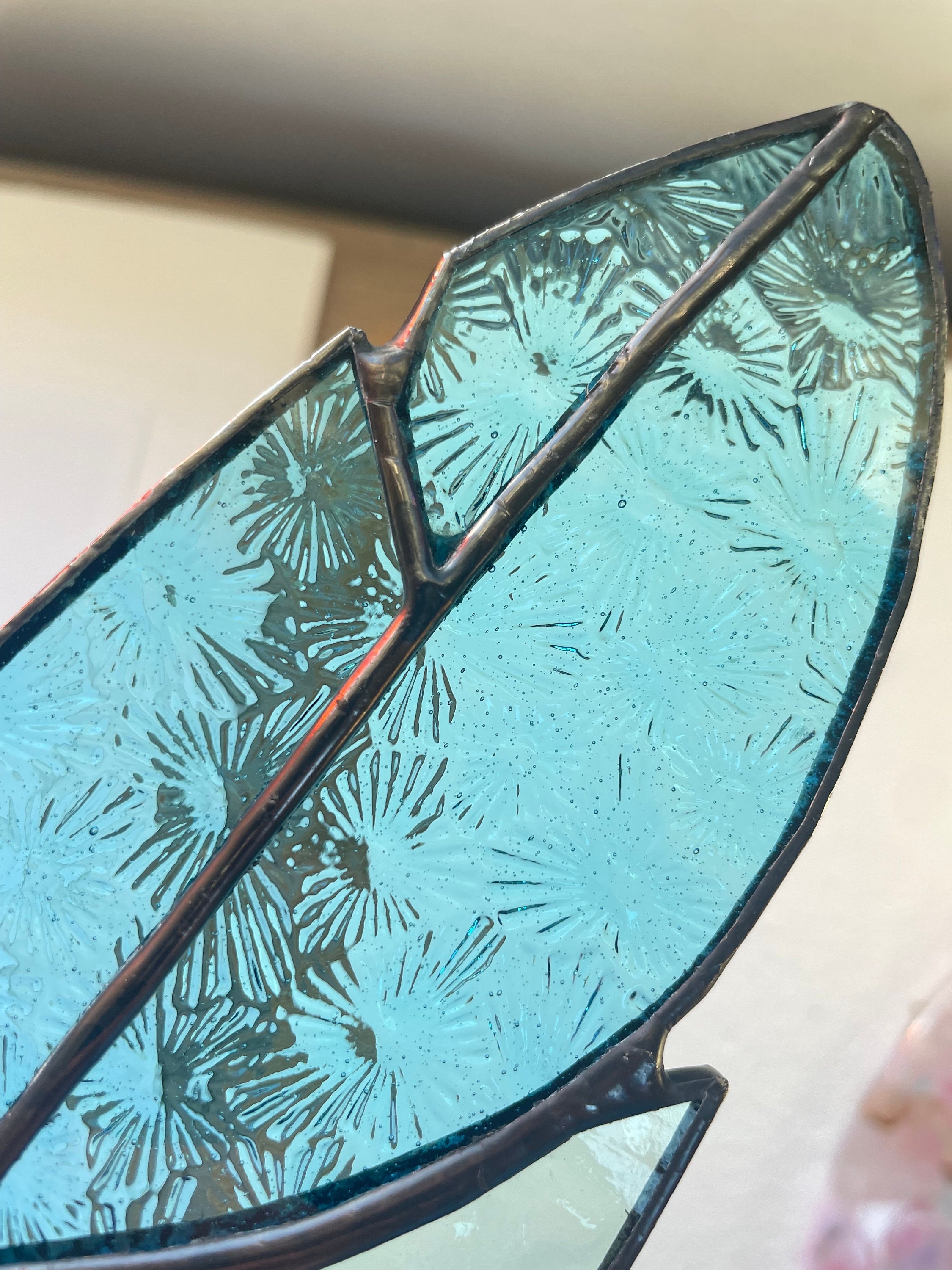 Blue and Turquoise Stained Glass Feather Suncatcher, Window or Wall ...