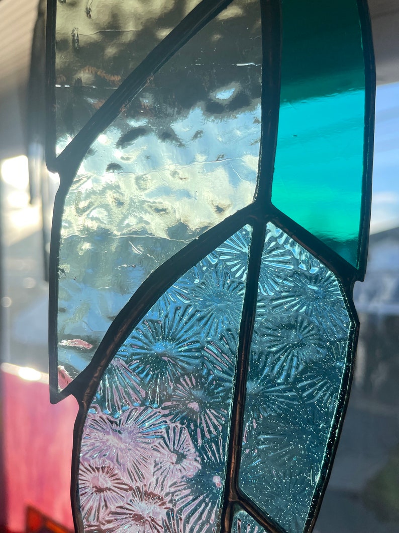 Blue and Turquoise Stained Glass Feather Suncatcher, Window or Wall ...