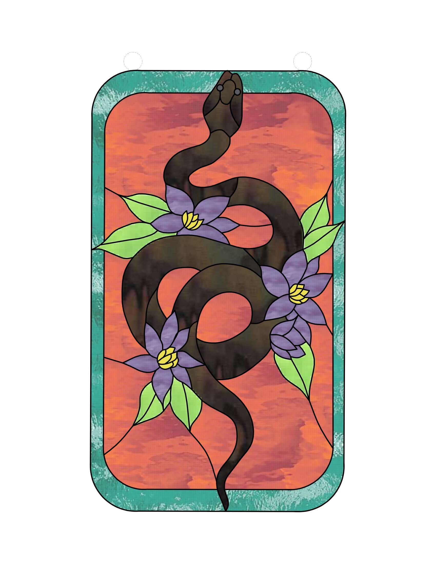 Snake and Flowers Stained Glass Pattern: DIY Panel (PDF Download) - Etsy