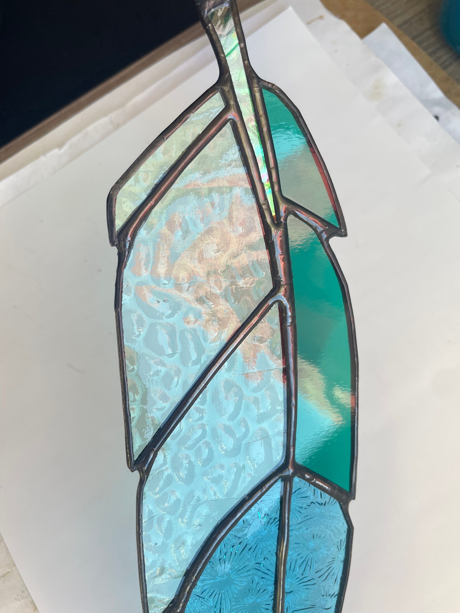 Blue and Turquoise Stained Glass Feather Suncatcher, Window or Wall ...