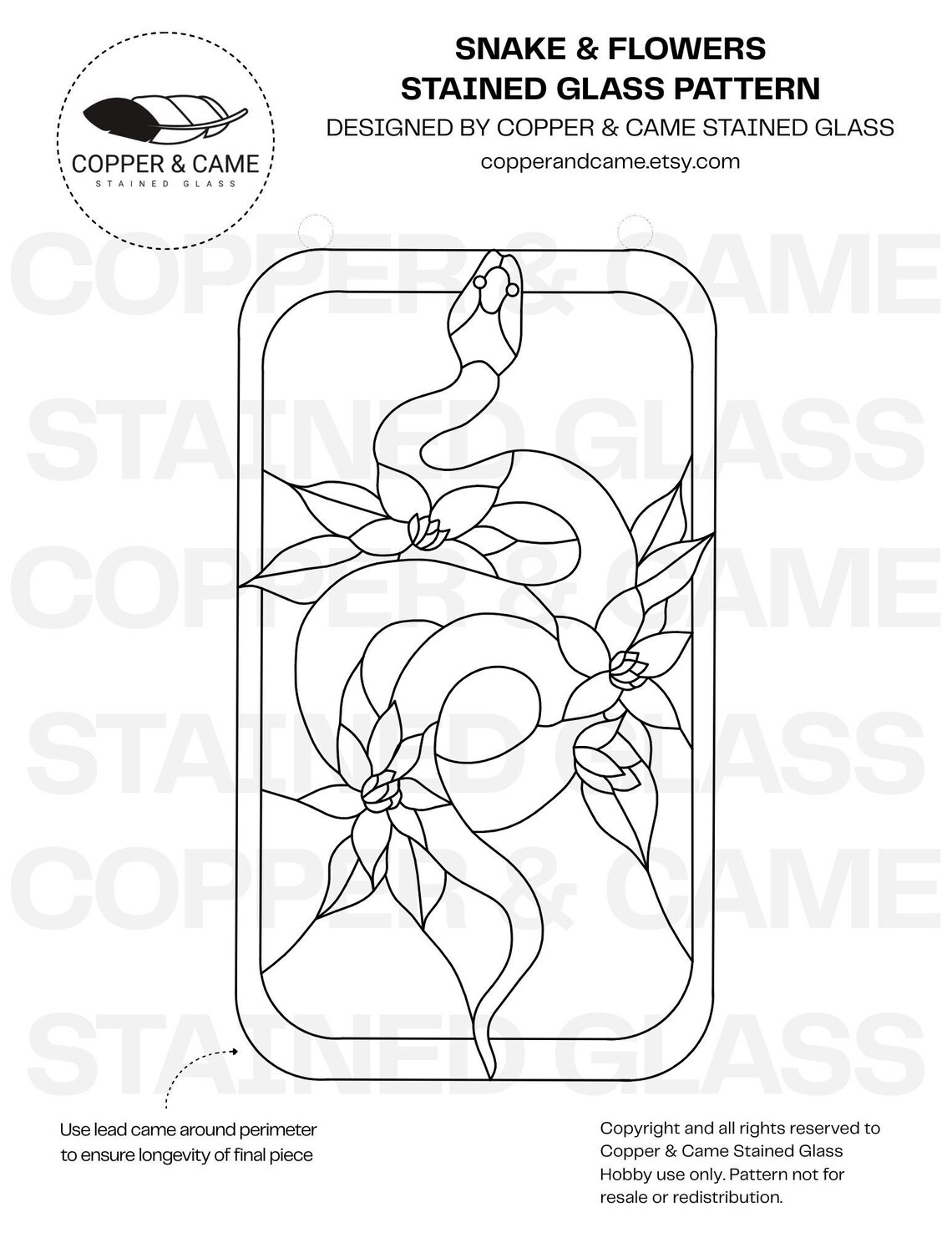 Snake and Flowers Stained Glass Pattern: DIY Panel (PDF Download) - Etsy