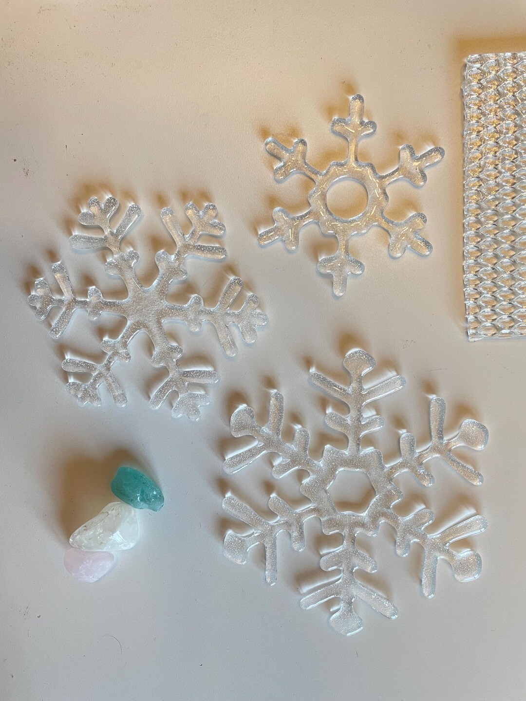 Handmade Fused Glass Snowflake Ornament Set: Crystal Clear Christmas ...