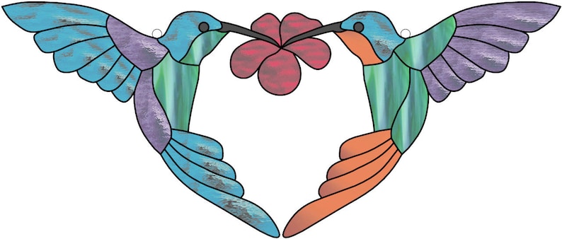 Hummingbird Heart Stained Glass Pattern -two Hummingbird Heart With ...