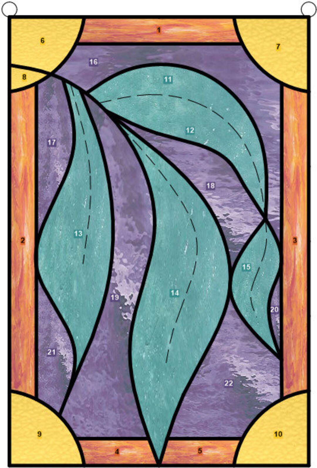 Stained Glass Pattern - Rectangle Leaded Glass Panel With Tropical Leaf ...