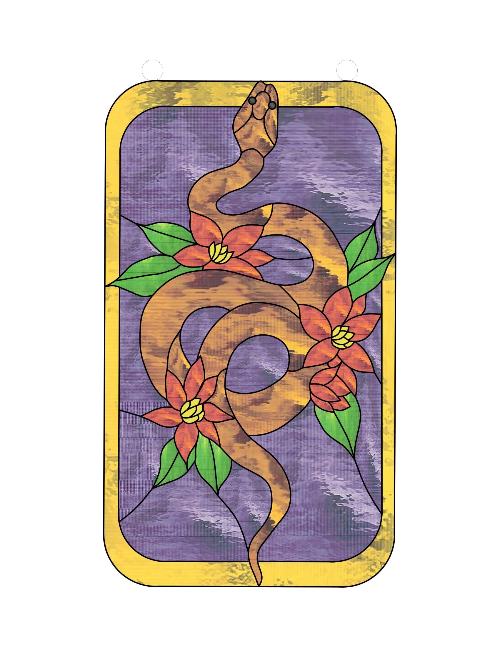 Snake and Flowers Stained Glass Pattern: DIY Panel (PDF Download) - Etsy