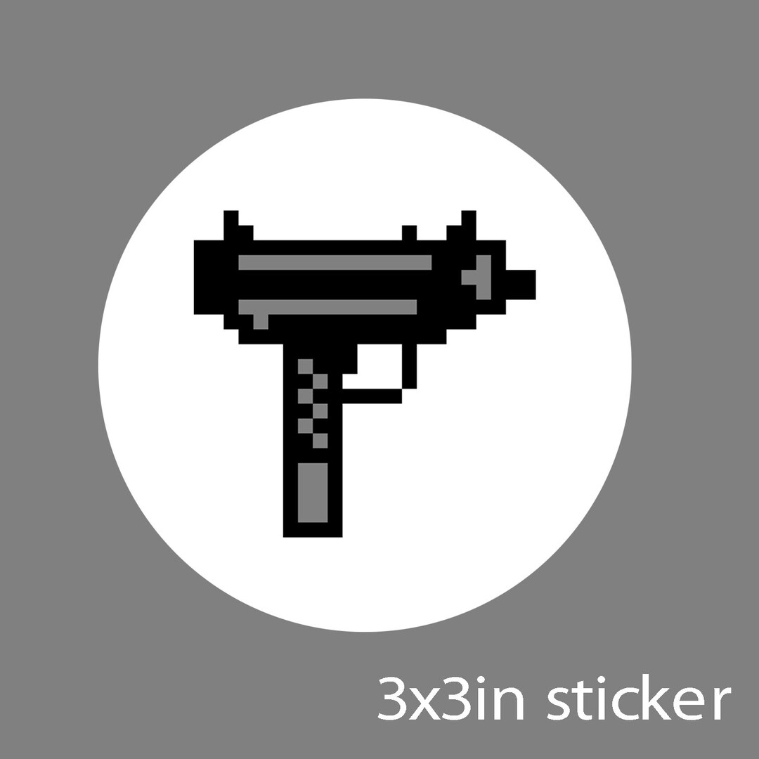 8 Bit Uzi Machine Gun Sticker, Funny Video Gamer Guns Automatic - Etsy