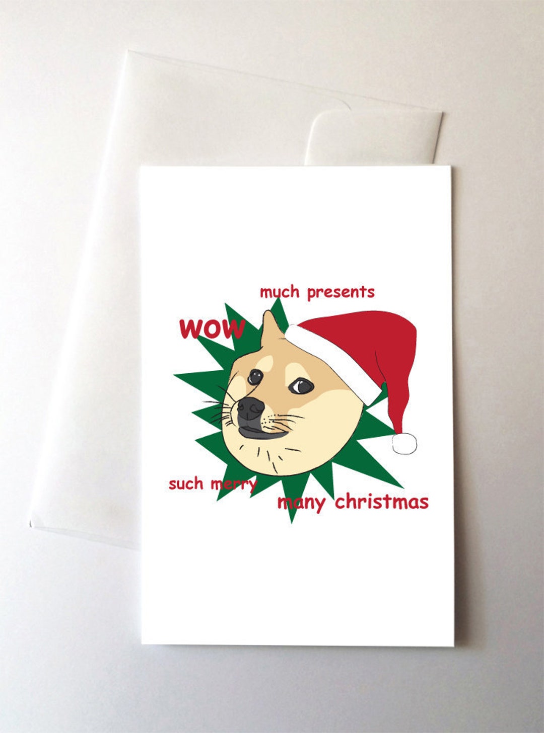Doge Meme Merry Christmas Greeting Card, Funny Meme Santa Hat Doggo ...