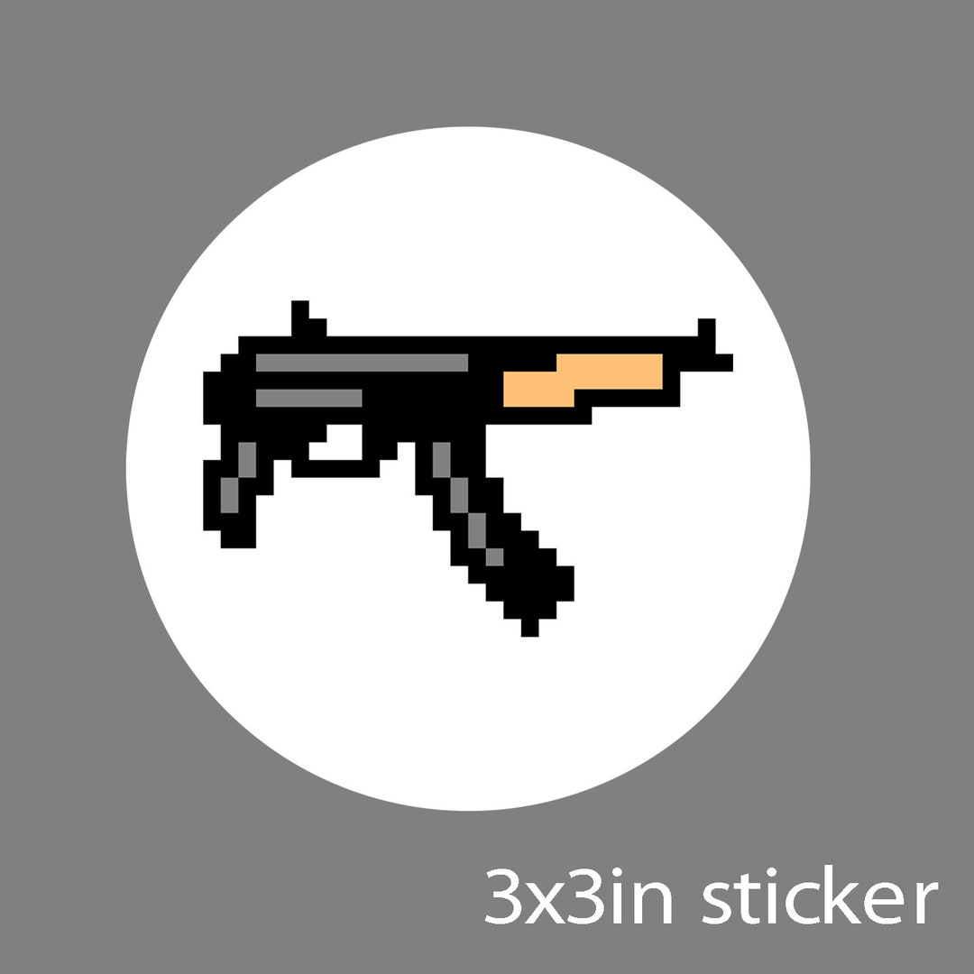 8 Bit Draco AK 47 Automatic Rifle Sticker, Funny Video Gamer Guns ...
