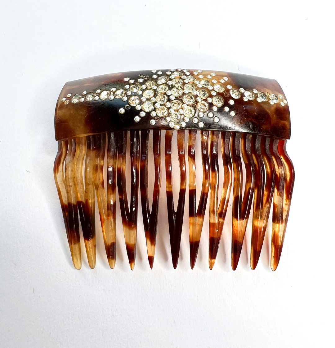 1930s Celluloid Hair Comb - Faux Tortoiseshell - Rhinestones - Vintage ...