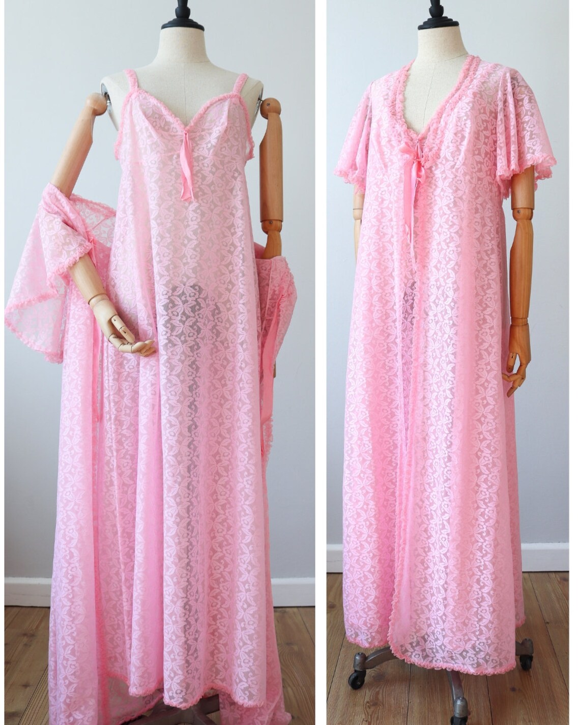 Vintage Nightdress and Gown by Lordshill of London Pink Floral Pattern ...