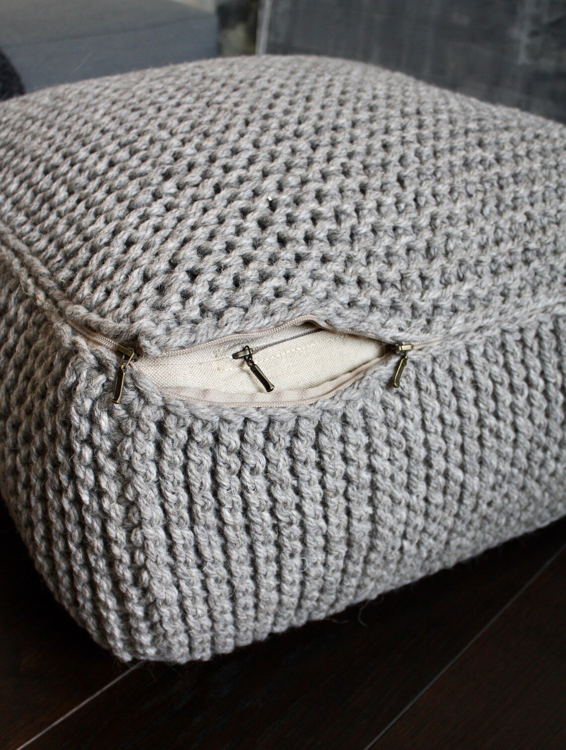 Natural Wool Footstool Square Knit Pouf Knitting Pouf Knit - Etsy