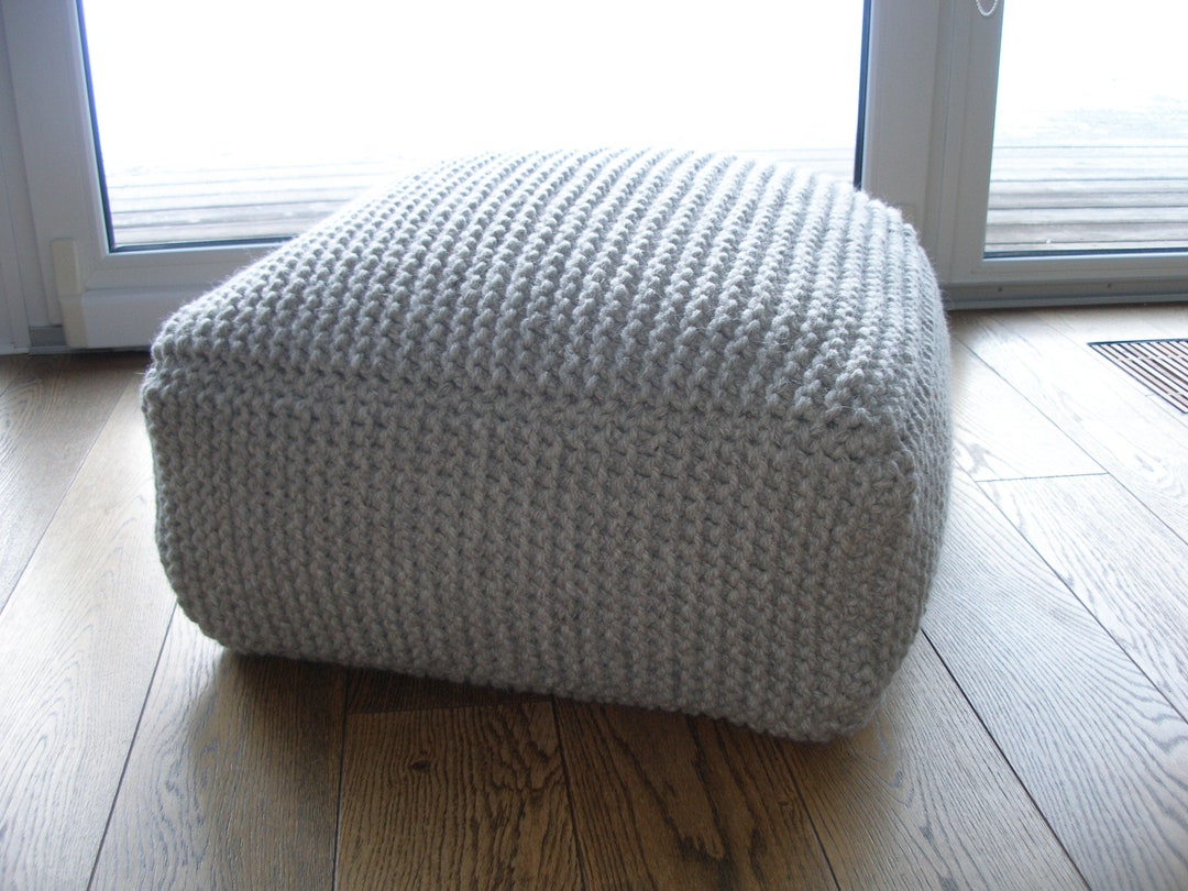 14h Wool Footstool Knitting Ottoman Wool Pouf Knit - Etsy