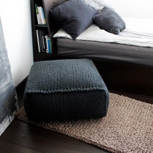 Wool Footstool-knit Pouf-square Knitted Pouf-wool Knitting Ottoman ...