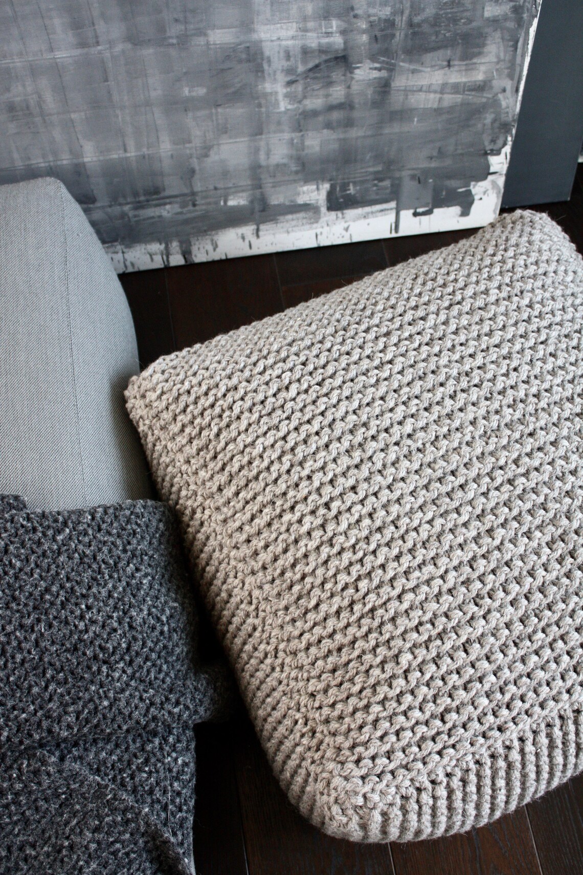 Natural Wool Footstool Square Knit Pouf Knitting Pouf Knit - Etsy