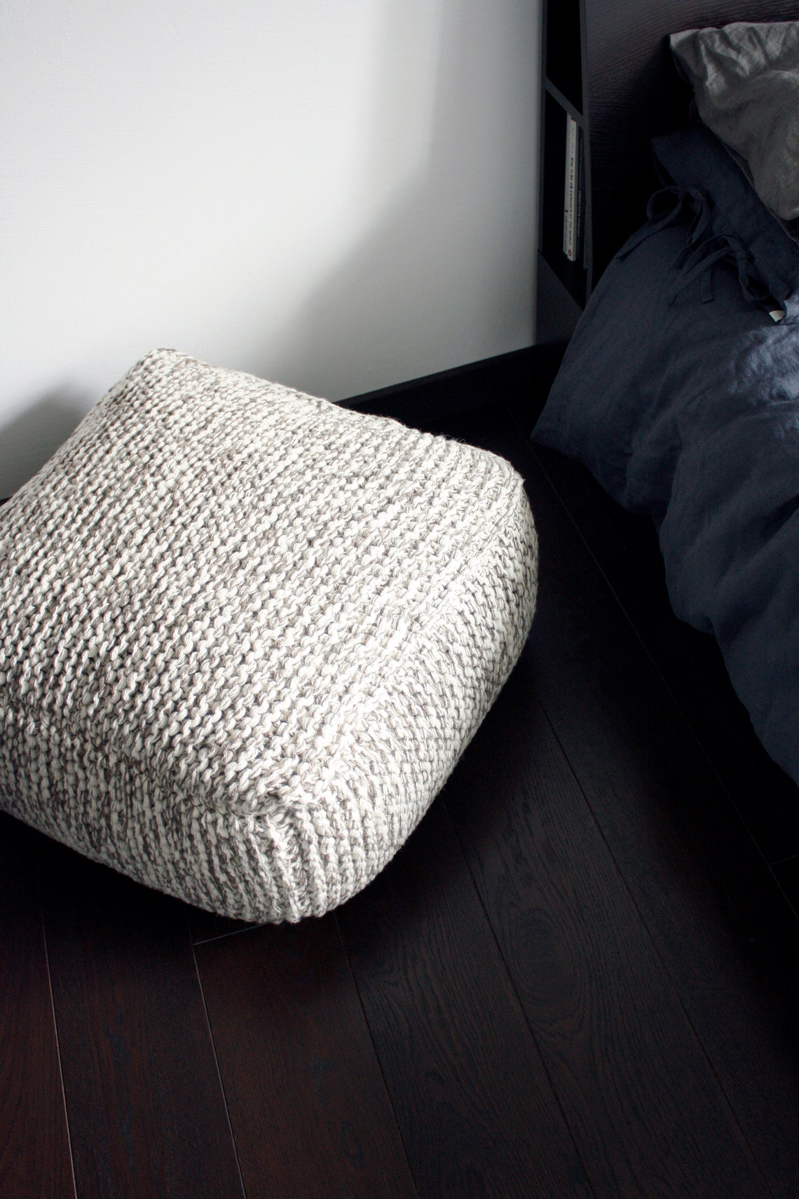 Organic Wool Footstool Square Knit Pouf Knitting Pouf Knit - Etsy