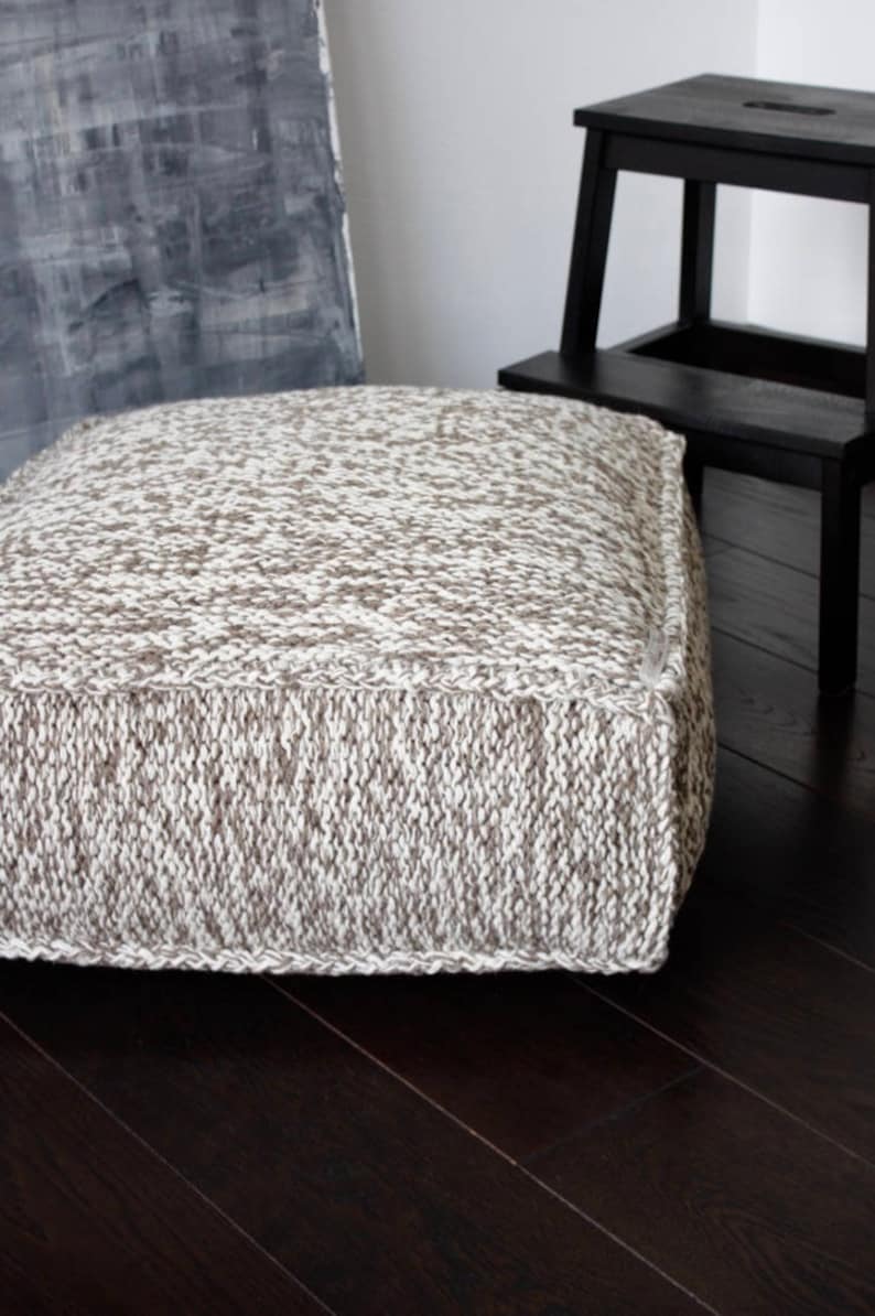 Wool Footstool-square Crochet Cushion-stuffed Knit Chair-knit - Etsy