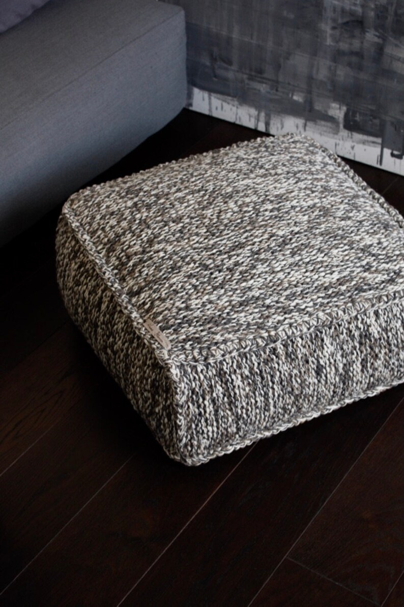 Wool Footstool-home Decor-eco Knit Ottoman-grey Pouf-knitting - Etsy