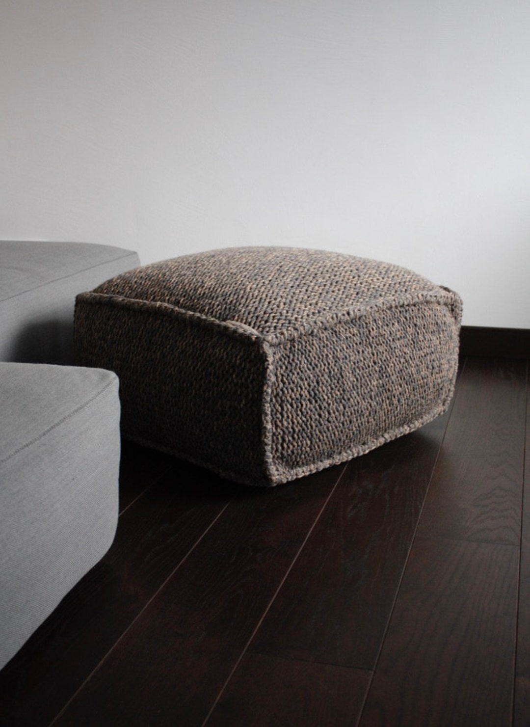 Knitting Ottoman-wool Footstool-knit Pouf-organic Wool Square Knitted ...