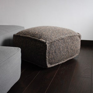 Knitting Ottoman-wool Footstool-knit Pouf-organic Wool Square Knitted ...