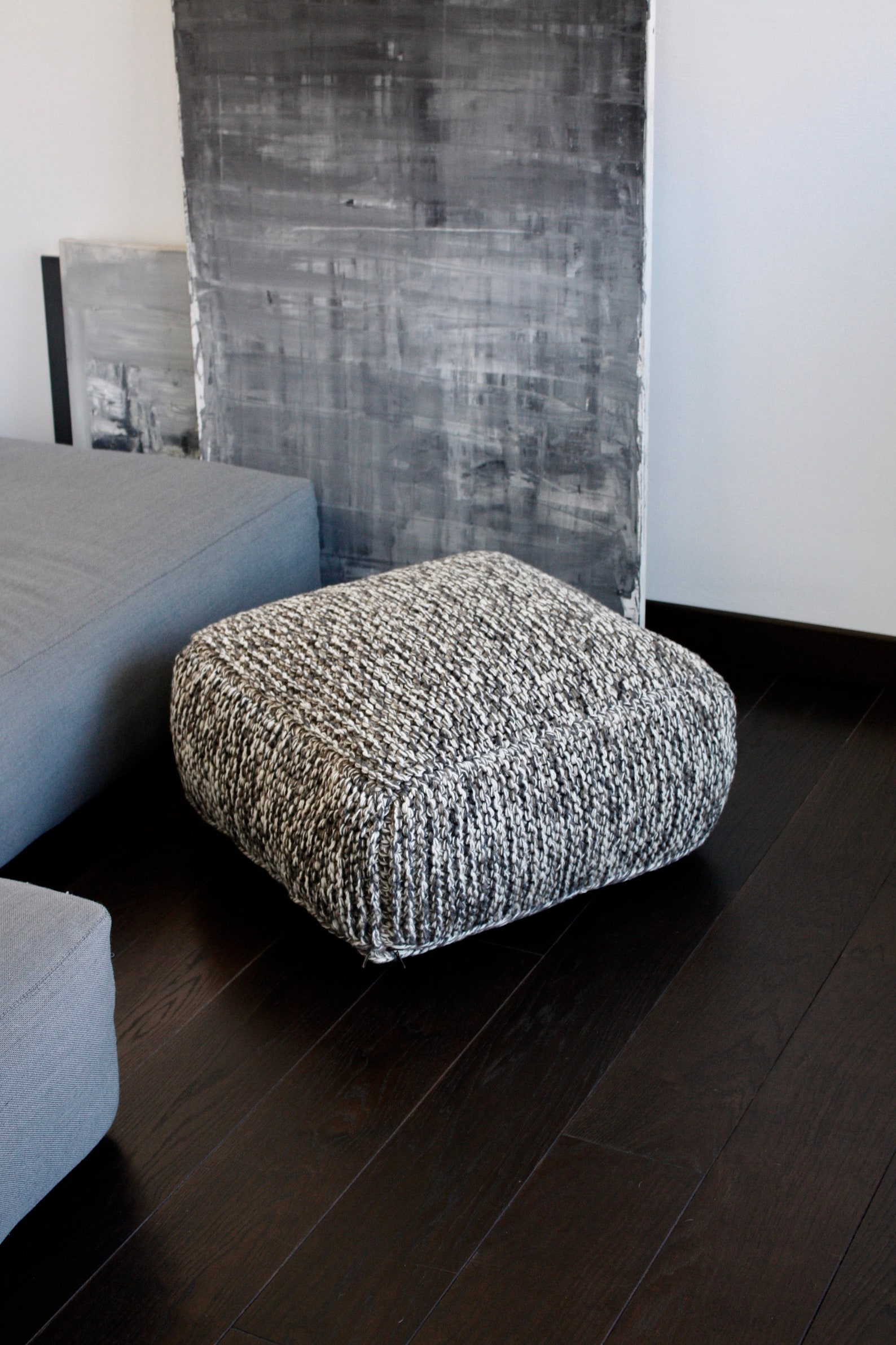 Wool Footstool, Square Knit Pouf, Natural Wool Knitting Pouf, Eco Knit ...