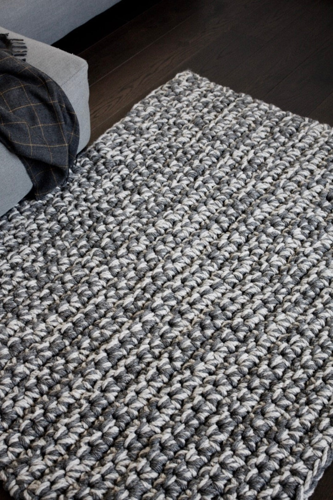 Gray 46.5x56 Super Chunky Crochet Wool Rug-thick Rectangular Bedroom ...