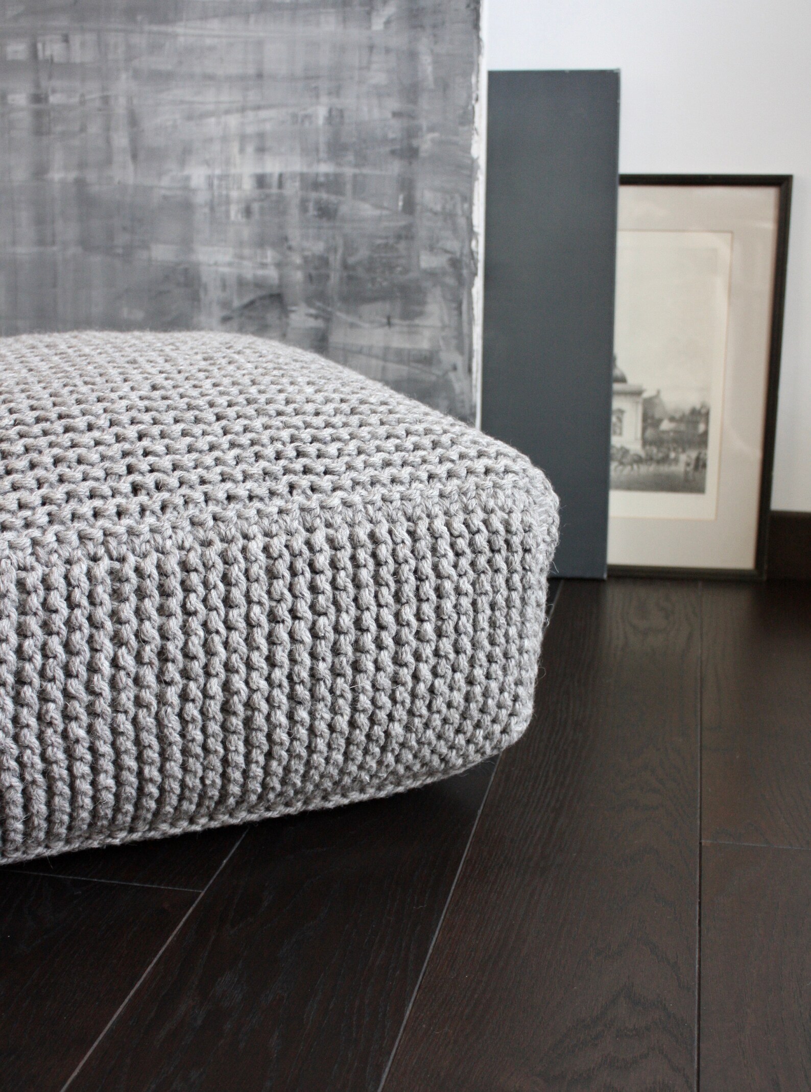 Natural Wool Footstool Square Knit Pouf Knitting Pouf Knit - Etsy