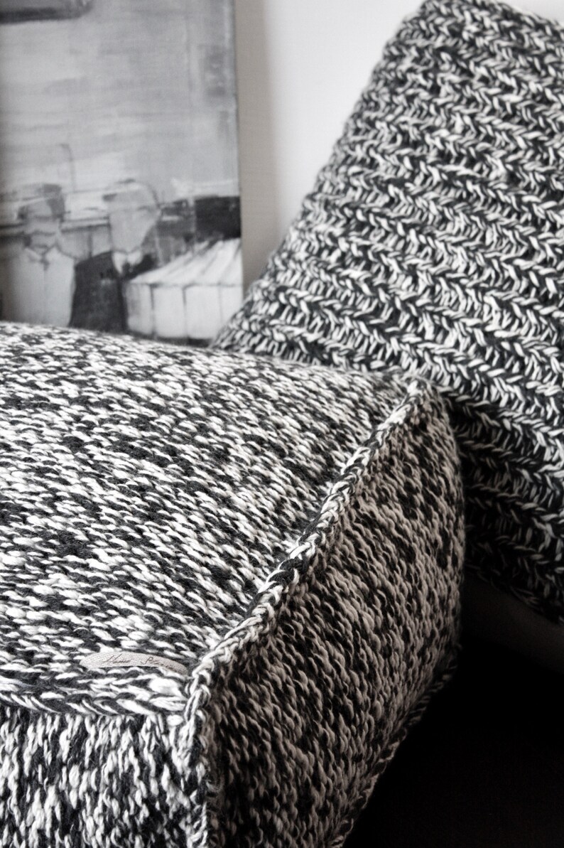 Wool Footstool-home Decor-eco Knit Ottoman-grey Pouf-knitting - Etsy