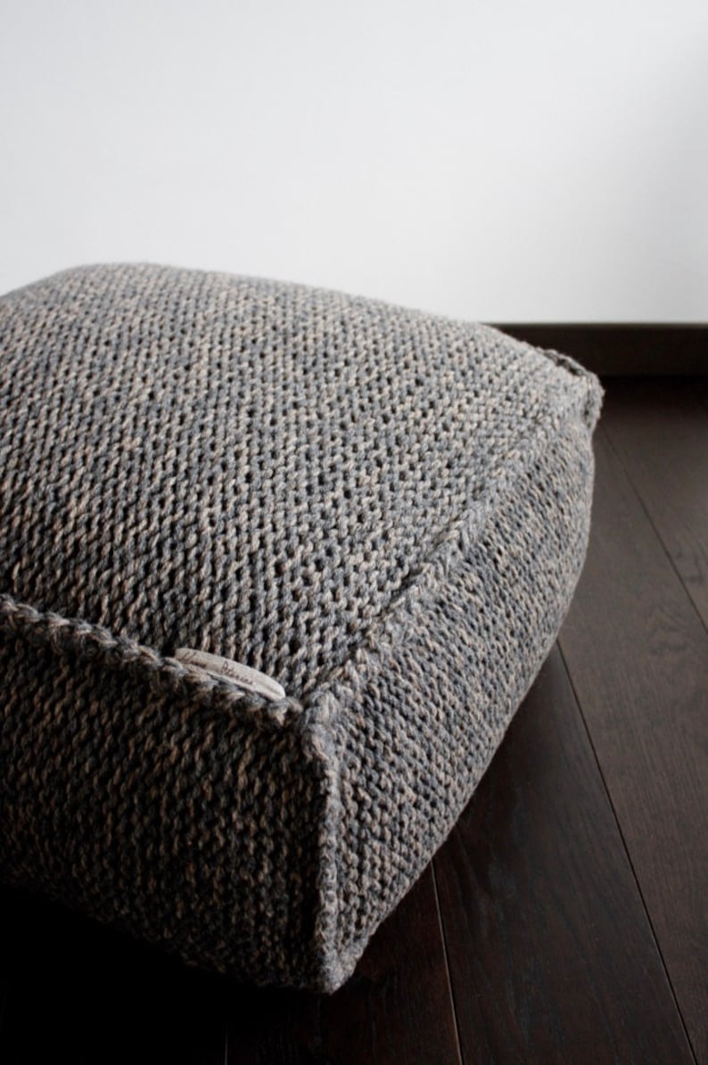 Wool Footstool-square Crochet Cushion-stuffed Knit Chair-knit - Etsy