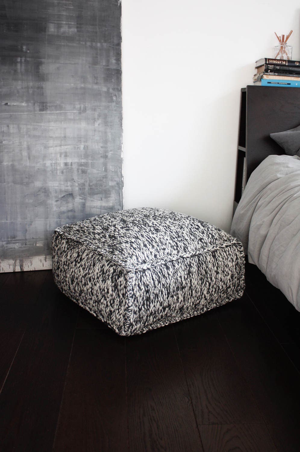 Wool Footstool-home Decor-eco Knit Ottoman-grey Pouf-knitting - Etsy