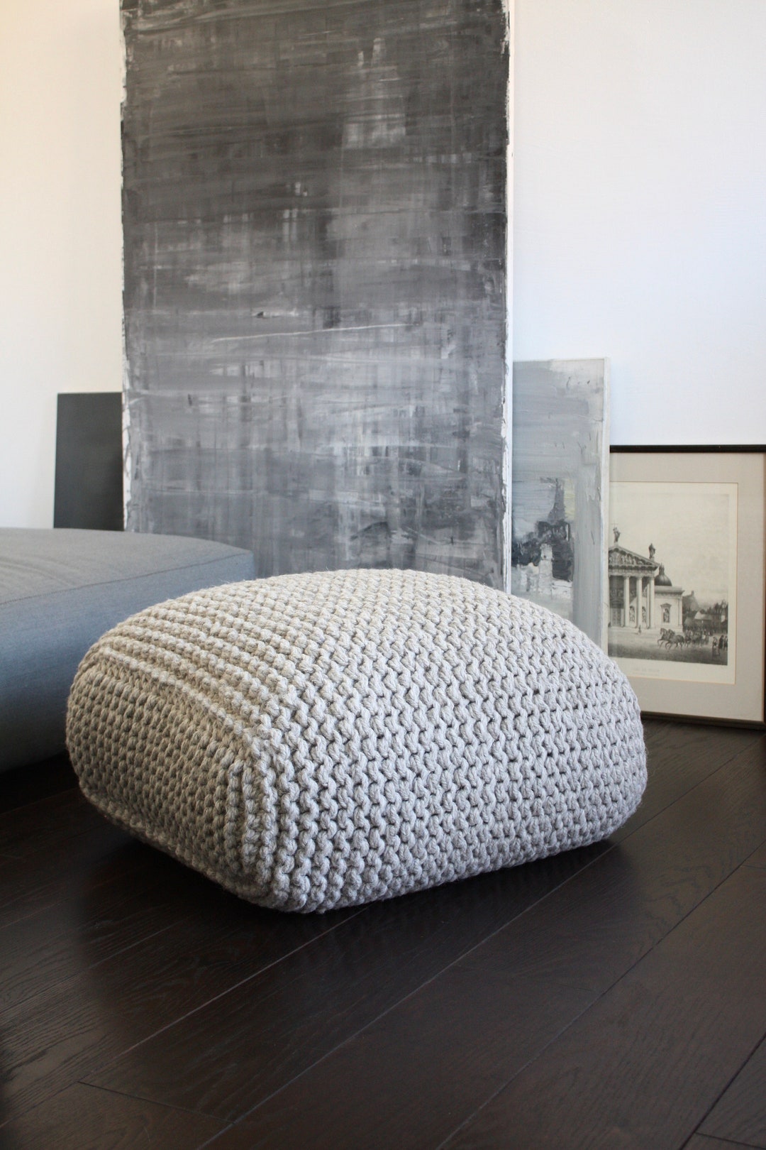 Super Chunky Soft Wool Ottoman-pouf-ottoman-eco Wool Chair-knitting ...
