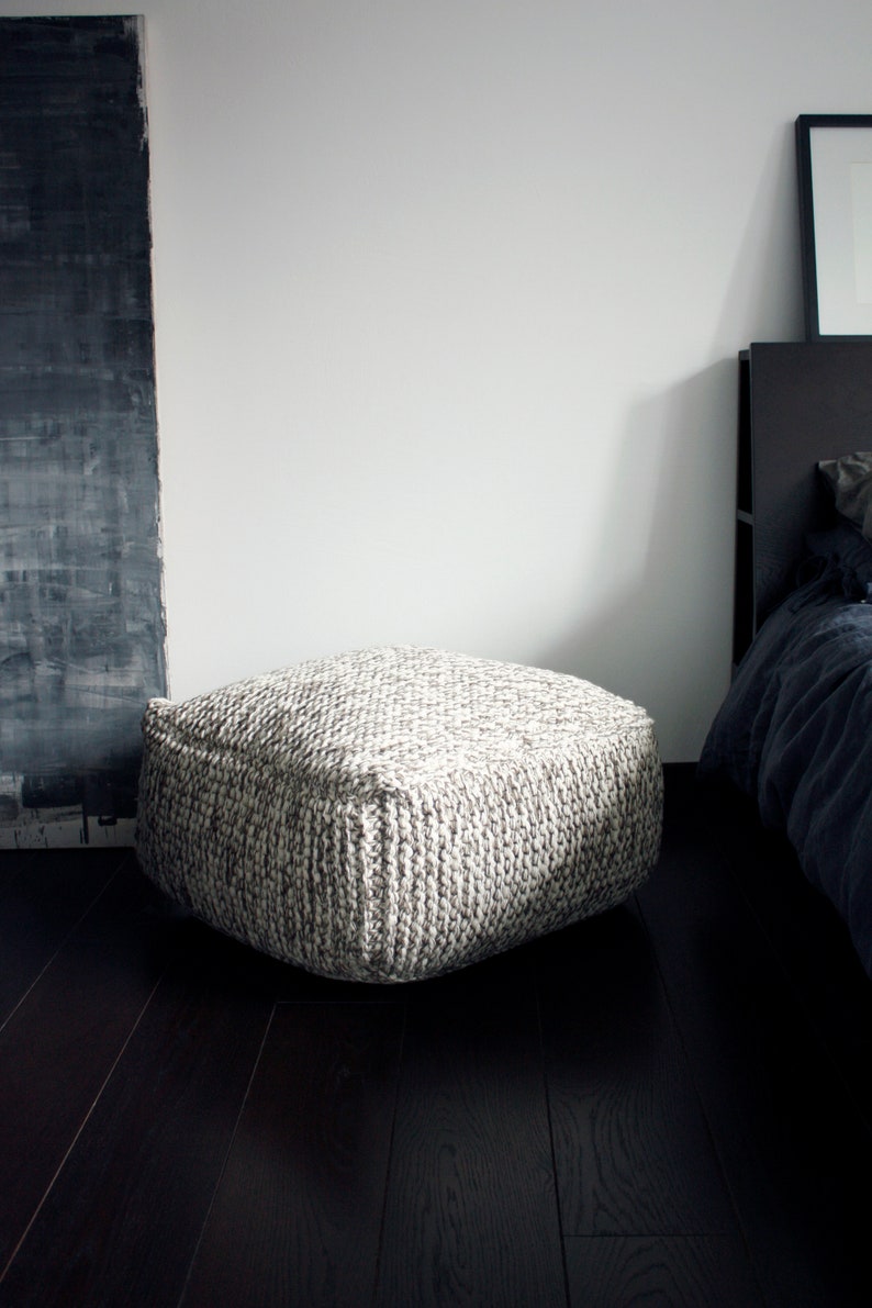 Organic Wool Footstool Square Knit Pouf Knitting Pouf Knit - Etsy