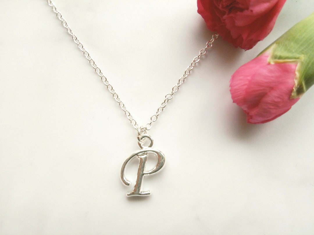 Elegant Silver Calligraphy Script P Necklace Custom Initial Letter ...