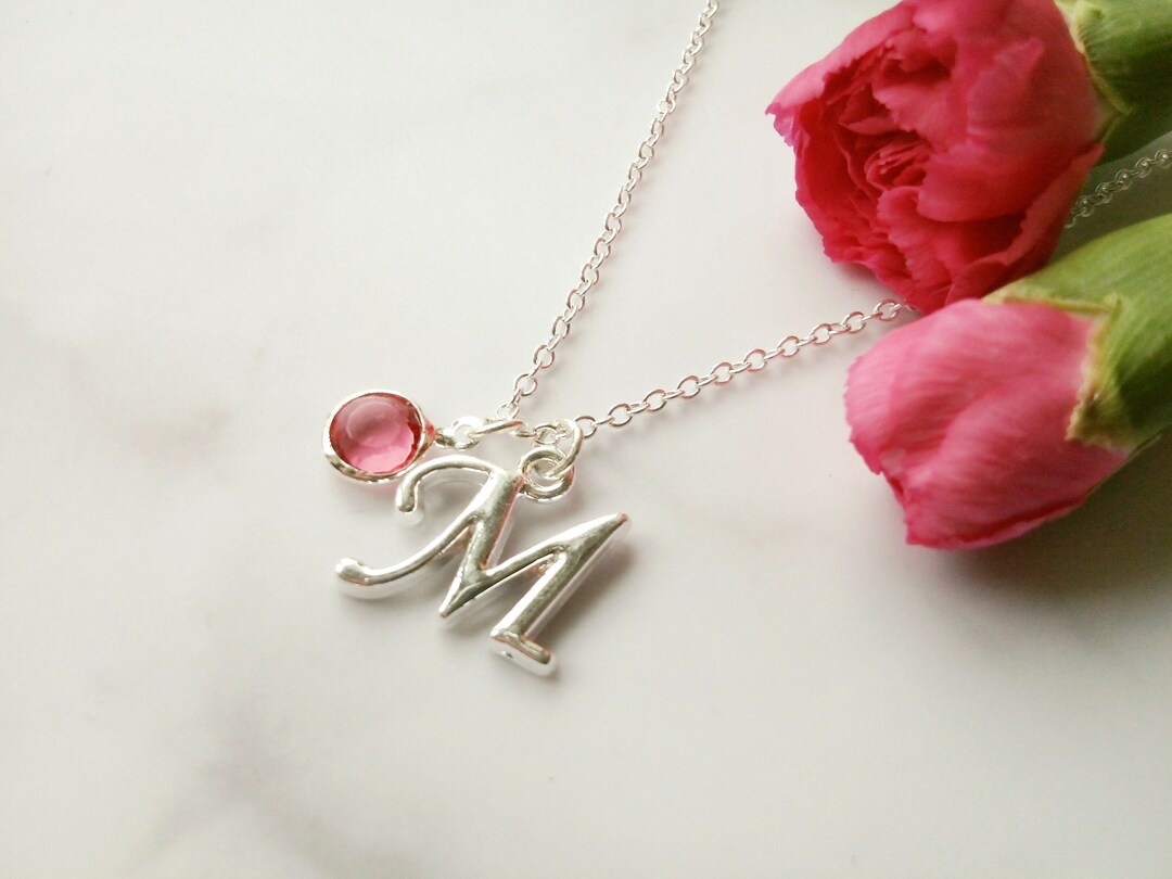 Best Valentine's Day Gift, Letter M Birthstone Necklace, Custom Initial ...