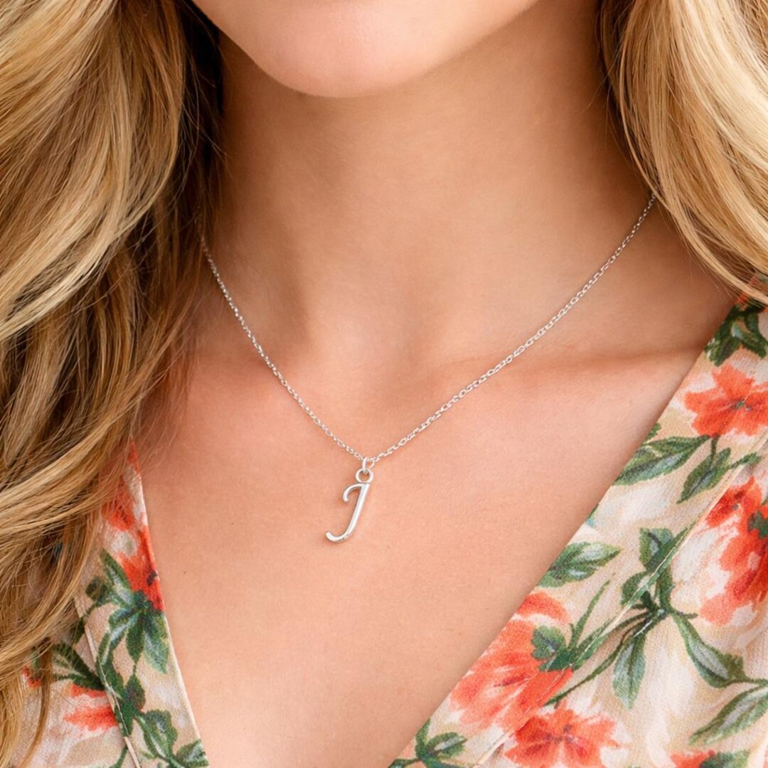 Initial Necklace, Cursive Script Initial Pendant, Personal Letter Name ...