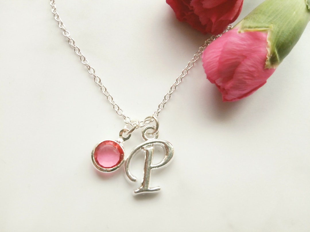 Best Valentine's Day Gift, Letter P Birthstone Necklace, Custom Initial ...