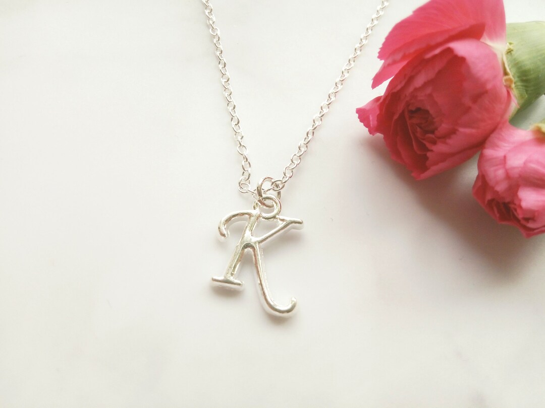 Script Cursive K Necklace Custom Personalised Silver Initial Pendant ...