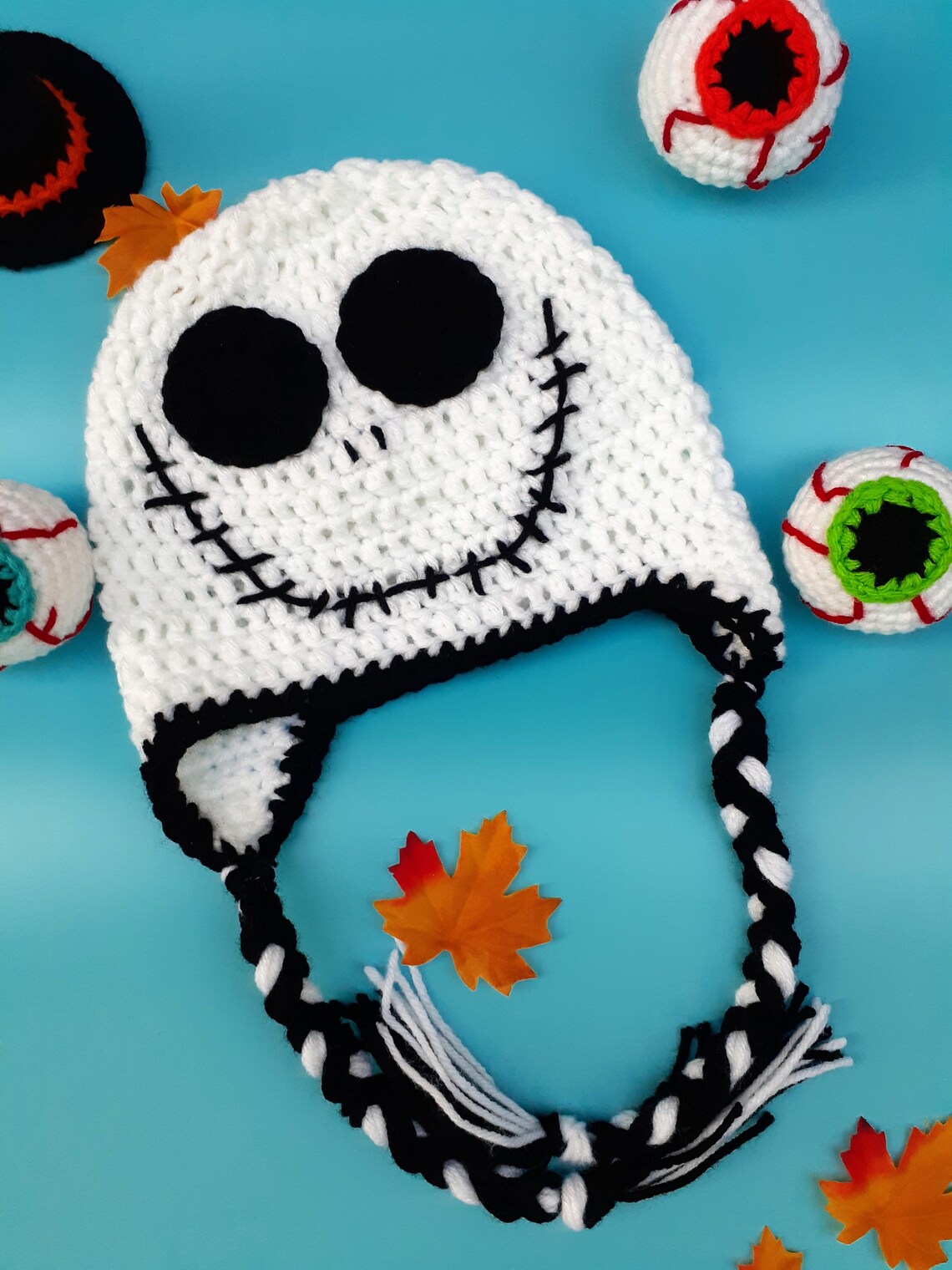 Skeleton Beanie, Halloween Earflap Hat, White Skeleton Hat, Costume ...