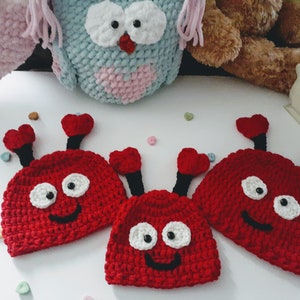 Love Bug Beanie, NB Love Bug, Red Hearts, February Baby, 3-6 Valentine ...