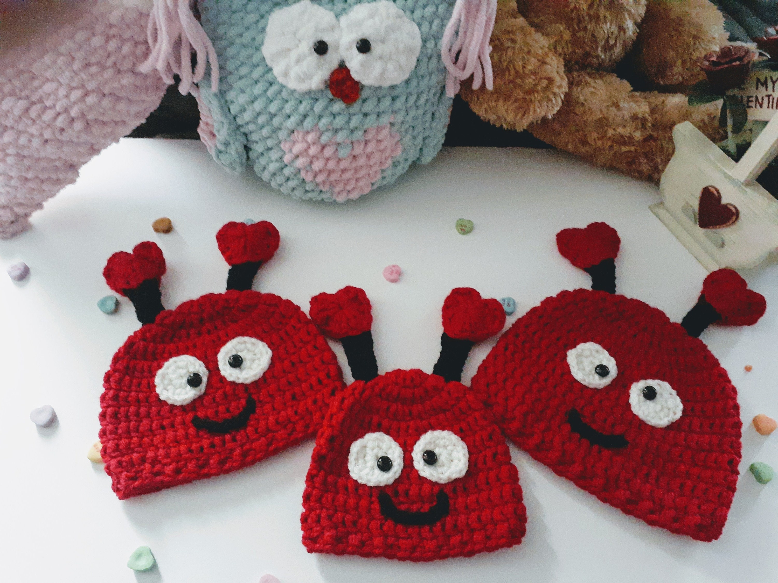 Love Bug Beanie NB love bug red hearts February baby 3-6 | Etsy