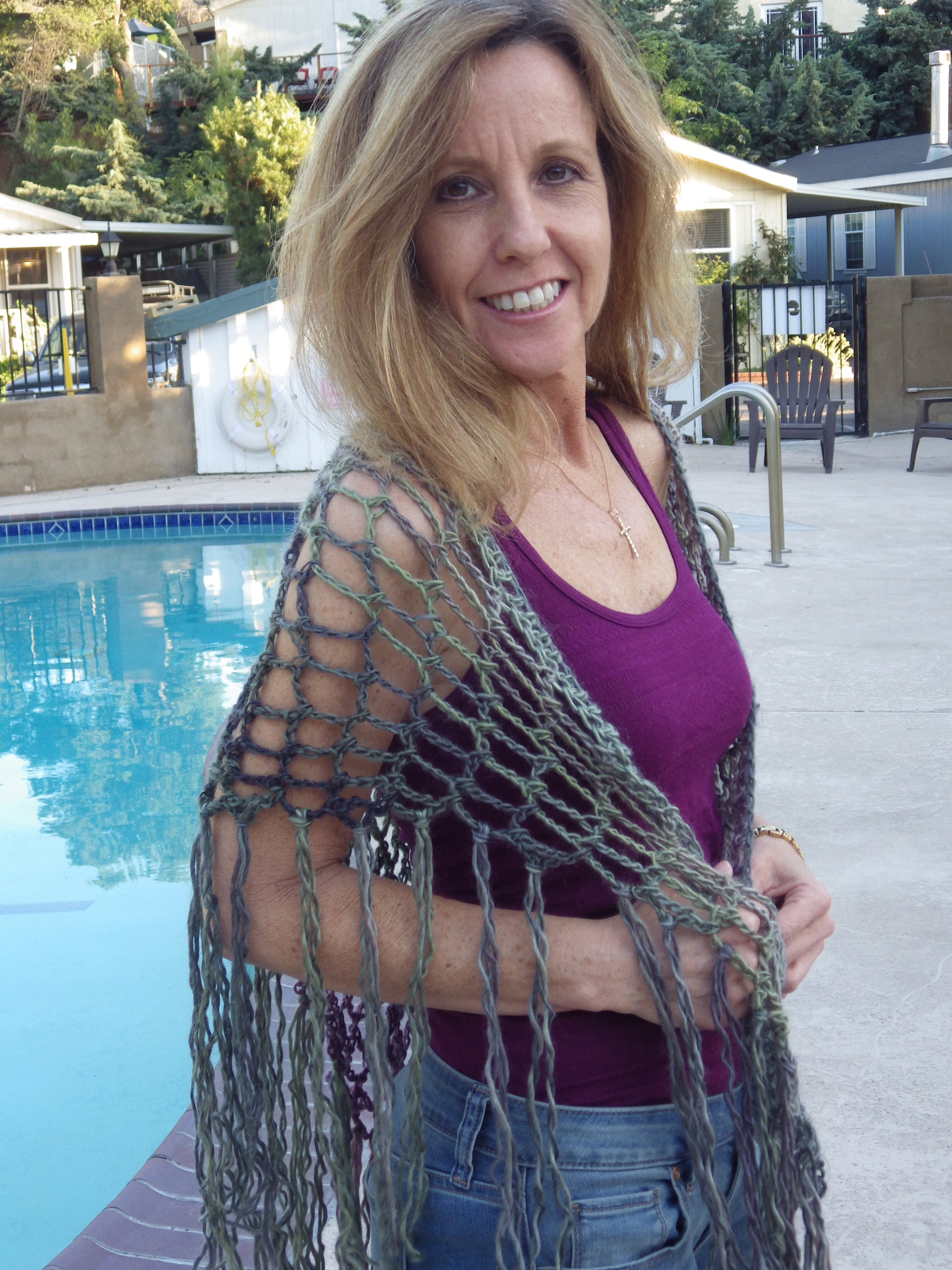 Ocean/earthy Shawl With Long Fringe Net Shawl Net Coverup - Etsy