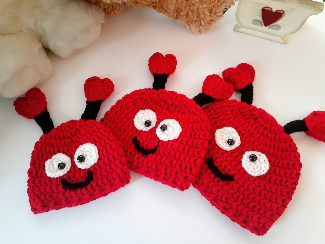Love Bug Beanie, NB Love Bug, Red Hearts, February Baby, 3-6 Valentine ...