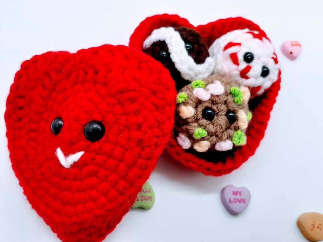 Heart Box of Chocolates, Crocheted Candy, Valentine Candy, Small Heart ...