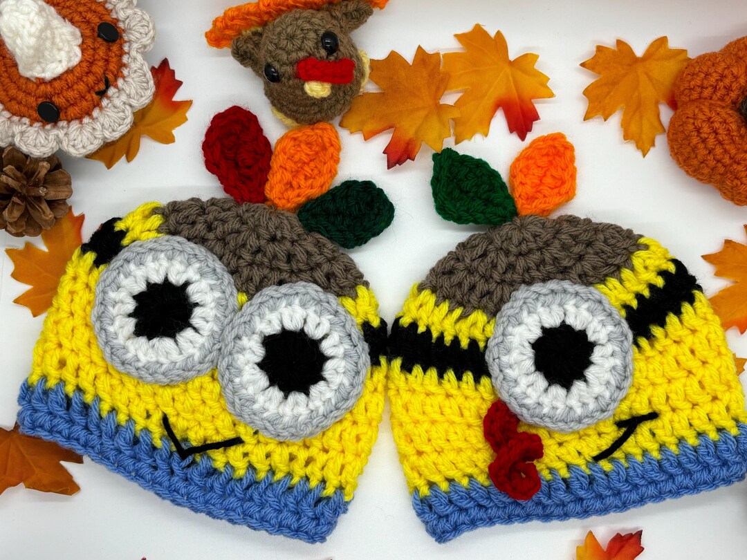 Turkey Minion Beanies, Turkey Minion Hat, Feathered Minion Hat, Fall ...