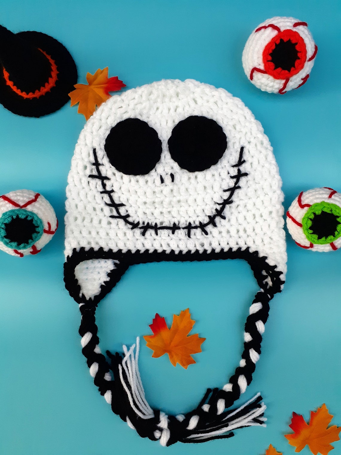 Skeleton Beanie, Halloween Earflap Hat, White Skeleton Hat, Costume ...