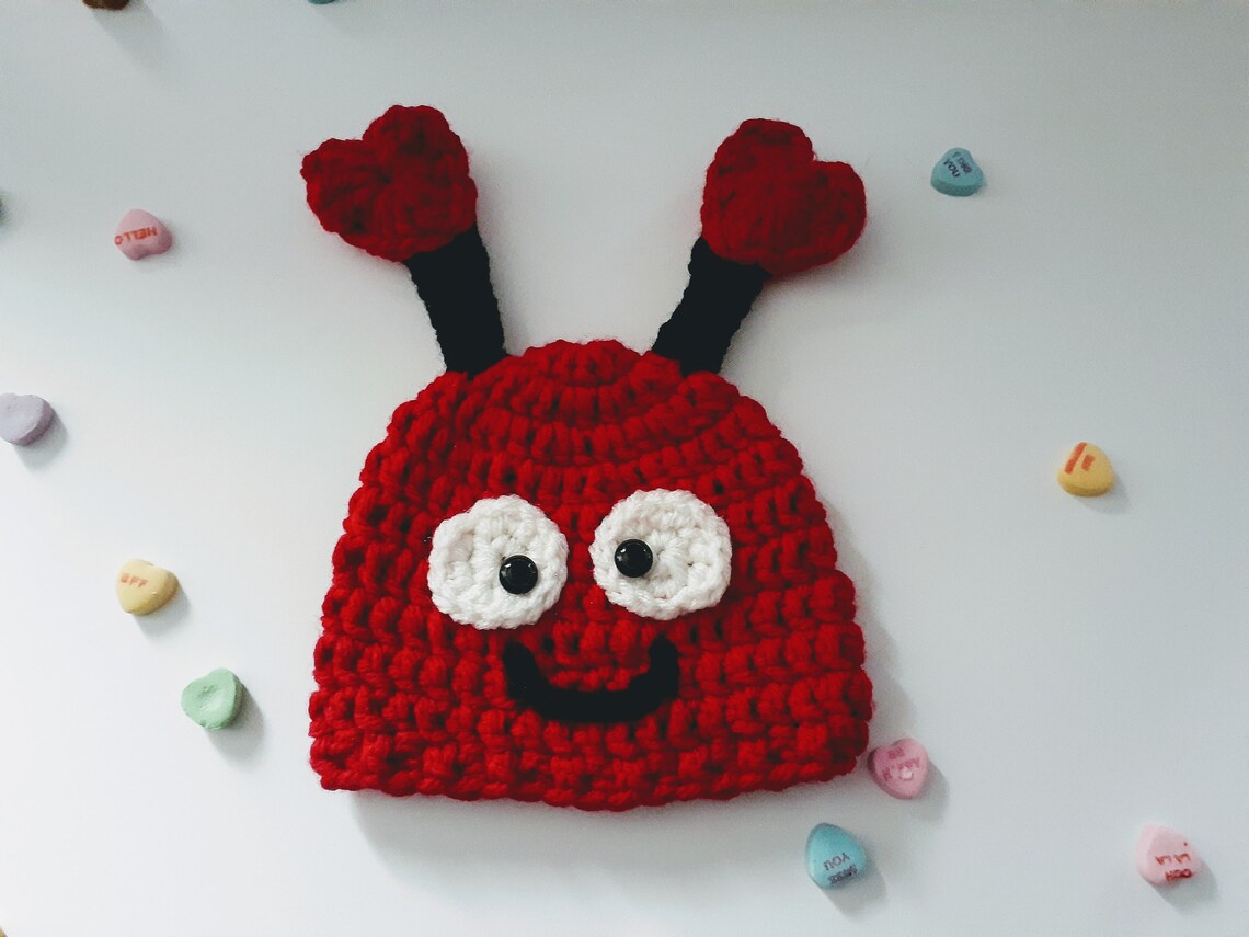 Love Bug Beanie NB love bug red hearts February baby 3-6 | Etsy