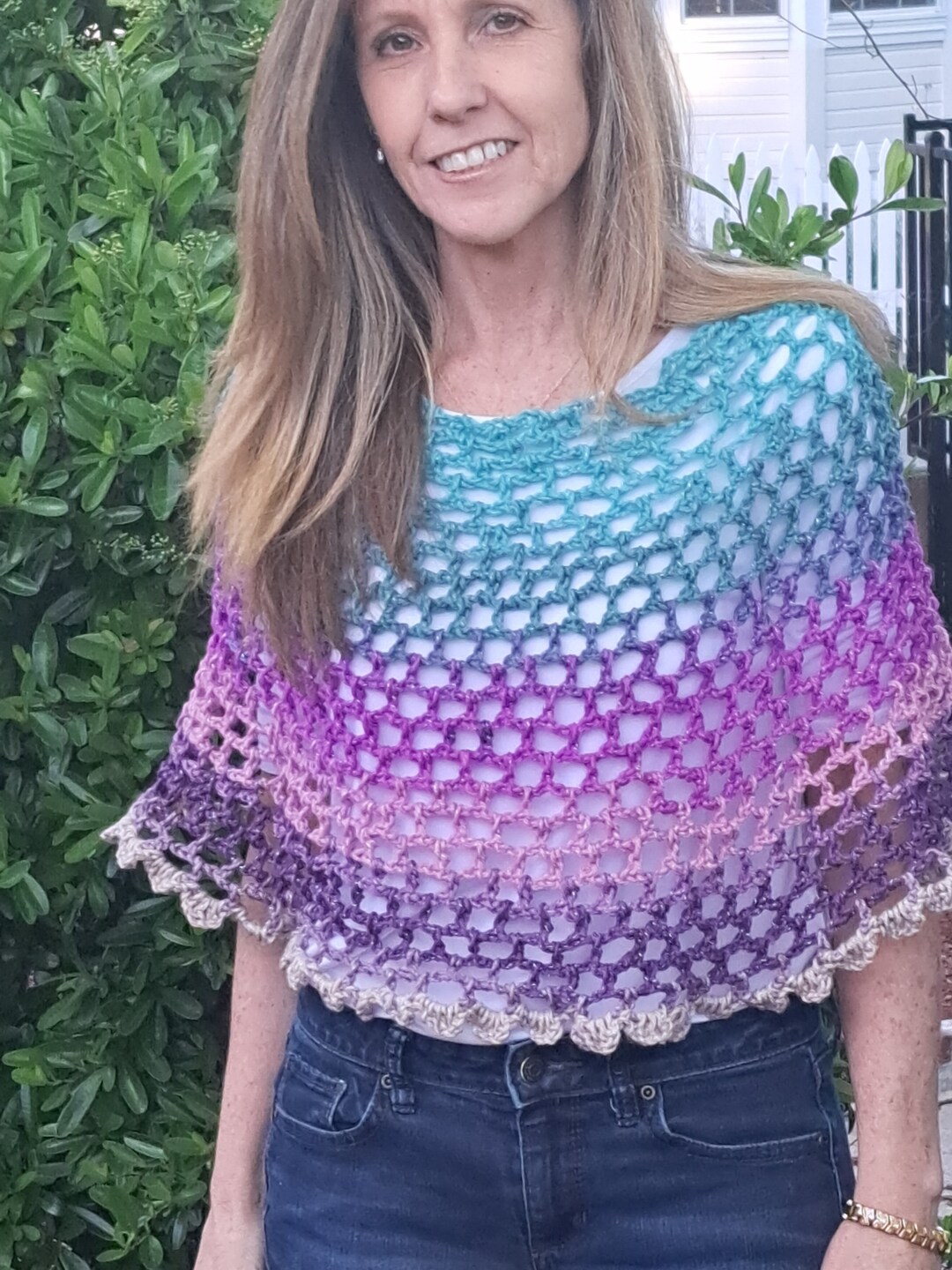 Short Spring Poncho, Sizes S/M and L/XL, Pink Short Poncho, Striped ...